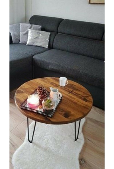 Talas Tozu Ahşap Masif Orta Sehpa Ceviz 50 cm