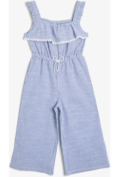 Koton Dokulu Kumastan Firfirli Beli Büzgülü Askili Pantolon Tulum Koton Dokulu Kumastan Firfirli Beli Büzgülü Askili Pantolon Tulum