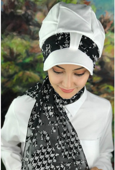 Butik Ambar Beyaz Fularlı Şapka