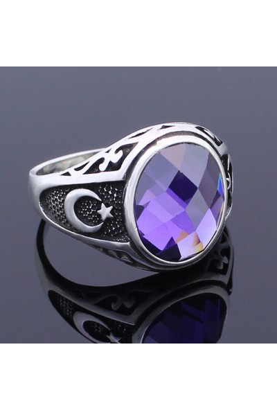 Modasilvers 925 Ayar Gümüş Fasetli Ametist Taşlı Ay Yıldızlı Erkek Yüzük Modasilvers 925 Ayar Gümüş Fasetli Ametist Taşlı Ay Yıldızlı Erkek Yüzük