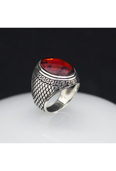Taja925 Erkek Gümüş 925 Kırmızı Zirkon Taşlı Yüzük
