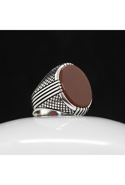Taja925 Erkek Gümüş 925 Kahverengi Akik Taşlı Yüzük