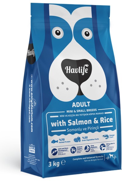Havlife Somonlu ve Pirinçli Mini ve Küçük Irk Yetişkin Köpek Maması 3kg Havlife Somonlu ve Pirinçli Mini ve Küçük Irk Yetişkin Köpek Maması 3kg