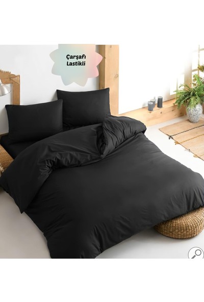 Always Çarşafı Lastikli Siyah Çift Kişilik Nevresim Takımı