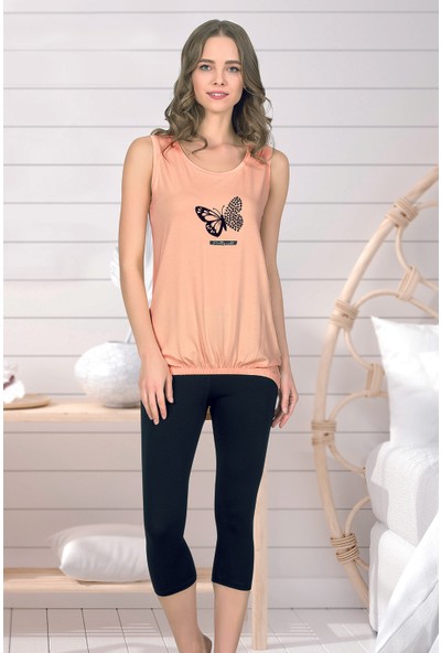 Özkan Underwear Özkan 25831 Kadın Viskon Sıfır Kol Taytlı Kapri Pijama Takımı