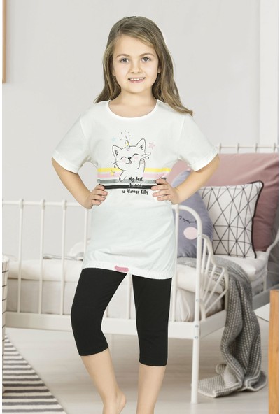 Özkan Underwear Özkan 42816 Kız Çocuk Pamuklu Kısa Taytlı Altı Büzgülü Pijama Takımı
