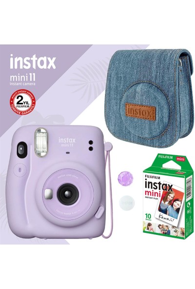 Instax Mini 11 Lila Fotoğraf Makinesi ve Jean Çantalı Hediye Seti 3