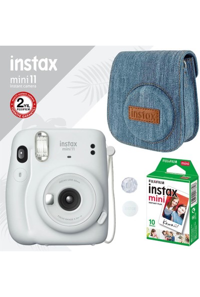 Instax Mini 11 Beyaz Fotoğraf Makinesi ve Jean Çantalı Hediye Seti 3 Instax Mini 11 Beyaz Fotoğraf Makinesi ve Jean Çantalı Hediye Seti 3