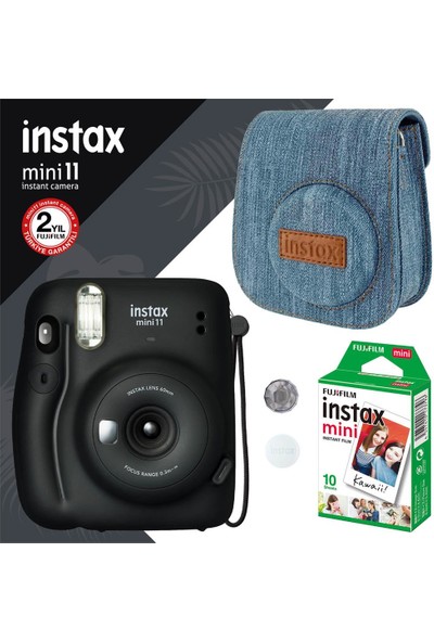 Instax Mini 11 Siyah Fotoğraf Makinesi ve Jean Çantalı Hediye Seti 3