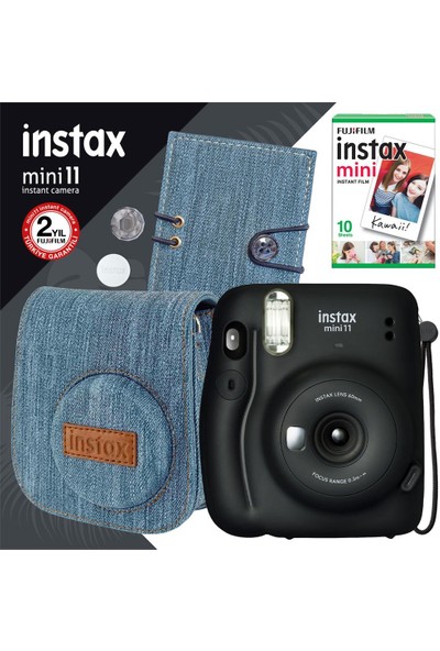 Instax Mini 11 Siyah Fotoğraf Makinesi ve Jean Aksesuarlı Seti 2