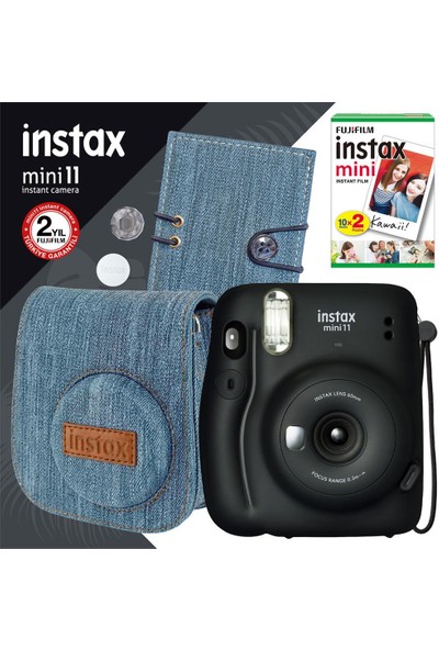 Instax Mini 11 Siyah Fotoğraf Makinesi ve Jean Aksesuarlı Seti 1