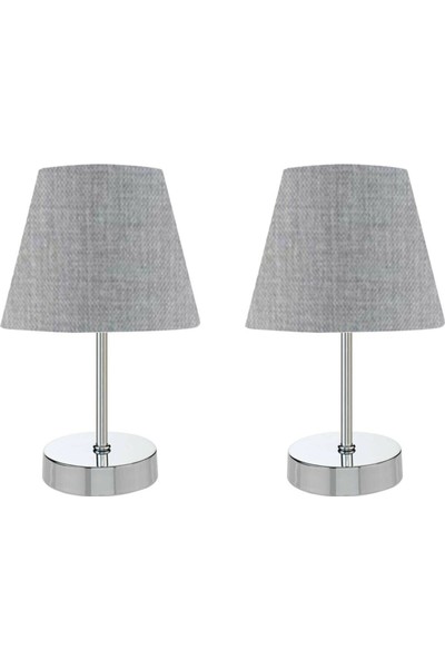 Evlight Metal Ayaklı 2'li Abajur Masa Lambası Abajur Krom Gri Evlight Metal Ayaklı 2'li Abajur Masa Lambası Abajur Krom Gri