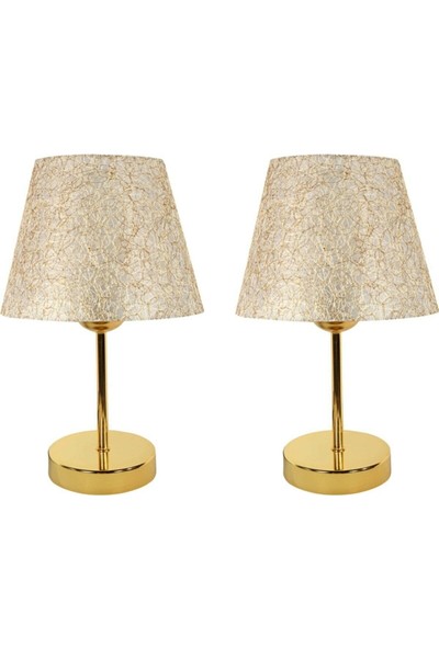 Evlight Metal Ayaklı 2'li Abajur Masa Lambası Abajur Gold Altın Evlight Metal Ayaklı 2'li Abajur Masa Lambası Abajur Gold Altın