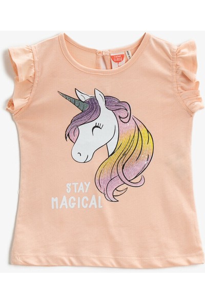 Koton Kız Bebek Kolları Fırfırlı Pamuklu Tişört Unicorn Desenli Koton Kız Bebek Kolları Fırfırlı Pamuklu Tişört Unicorn Desenli