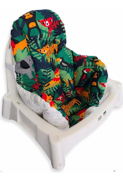 Bebek Özel Bebek/Çocuk Mama Sandalyesi Minderi Safari Hayvanlar ve Yeşil Yıldızlı