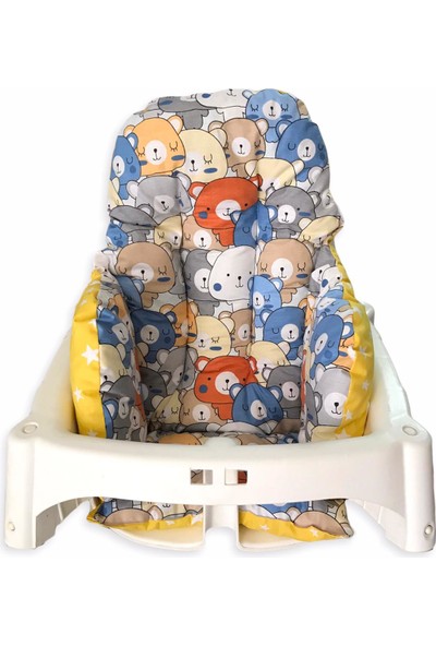 Bebek Özel Bebek/Çocuk Mama Sandalyesi Minderi Mavi Neşeli Ayıcıklar ve Sarı Yıldızlı Bebek Özel Bebek/Çocuk Mama Sandalyesi Minderi Mavi Neşeli Ayıcıklar ve Sarı Yıldızlı