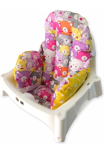 Bebek Özel Bebek/Çocuk Mama Sandalyesi Minderi Pembe Neşeli Ayıcıklar ve Sarı Yıldızlı Bebek Özel Bebek/Çocuk Mama Sandalyesi Minderi Pembe Neşeli Ayıcıklar ve Sarı Yıldızlı