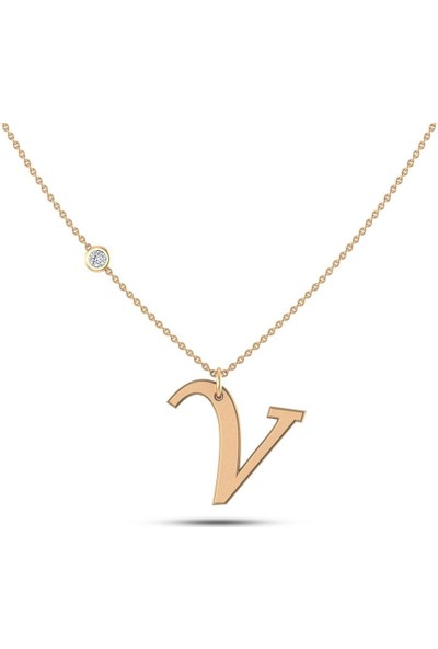 Silvanit Pırlantalı V Harf Altın Kolye
