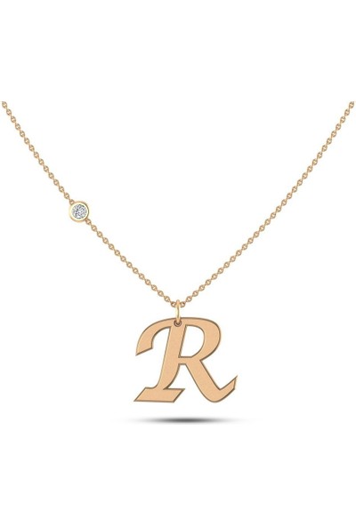 Silvanit Pırlantalı R Harf Altın Kolye