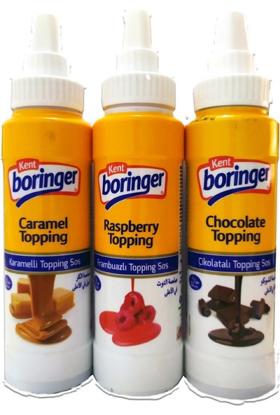 Kent Boringer Çikolatalı, Karamelli, Frambuazlı Topping Sos 300 gr Kent Boringer Çikolatalı, Karamelli, Frambuazlı Topping Sos 300 gr