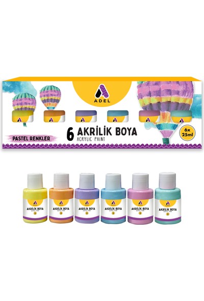 Adel Pastel Renkler Akrilik Boya 25 ml x 6'lı Adel Pastel Renkler Akrilik Boya 25 ml x 6'lı