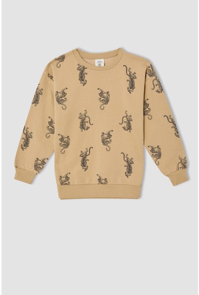 DeFacto Erkek Çocuk Relax Fit Hayvan Desenli Bisiklet Yaka Sweatshirt V5220A621WN DeFacto Erkek Çocuk Relax Fit Hayvan Desenli Bisiklet Yaka Sweatshirt V5220A621WN