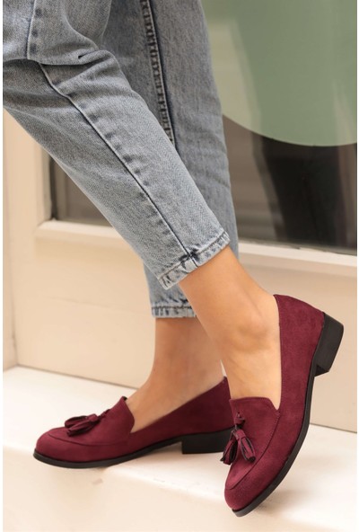 Mio Gusto Iris Bordo Süet Oxford Ayakkabı