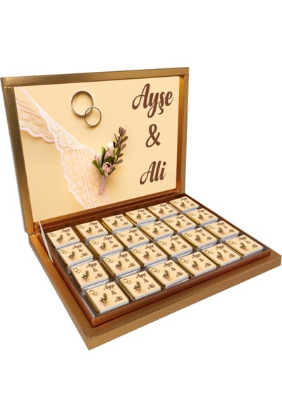 Diva Çikolata Söz Nişan Nikah Çikolatası (72 Adet Madlen Çikolata) Altın Kutu