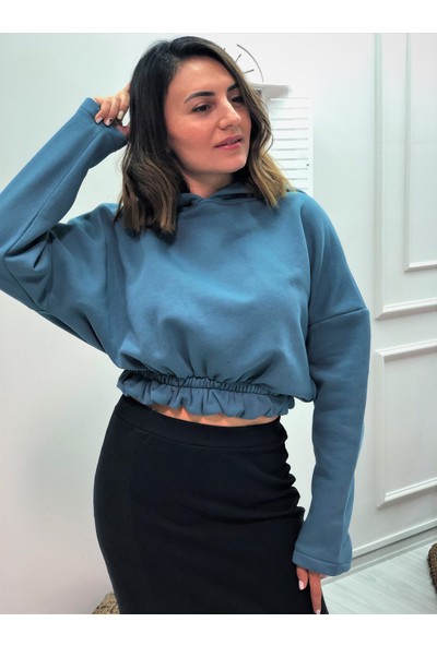 Rosado Kapüşonlu Beli Lastikli Crop Sweat