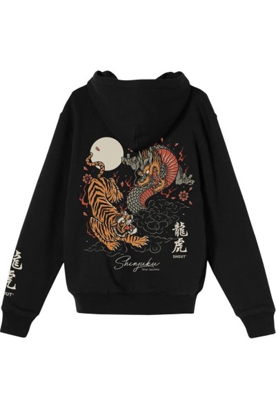 Shout Oversize Tokyo Shinjuku Tiger Vs Dragon Unisex Zip Up Hoodie Shout Oversize Tokyo Shinjuku Tiger Vs Dragon Unisex Zip Up Hoodie