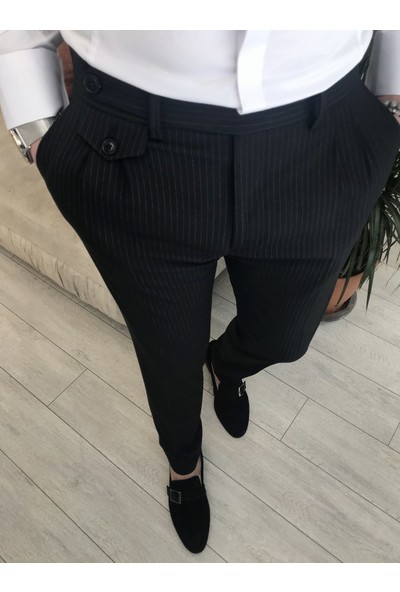 Terzi Adem Italyan Stil Slim Fit Erkek Pileli Çizgili Kumaş Pantolon Lacivert T5292 Terzi Adem Italyan Stil Slim Fit Erkek Pileli Çizgili Kumaş Pantolon Lacivert T5292