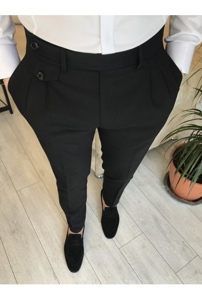 Terzi Adem Italyan Stil Slim Fit Erkek Pileli Kumaş Pantolon Siyah T5287 Terzi Adem Italyan Stil Slim Fit Erkek Pileli Kumaş Pantolon Siyah T5287