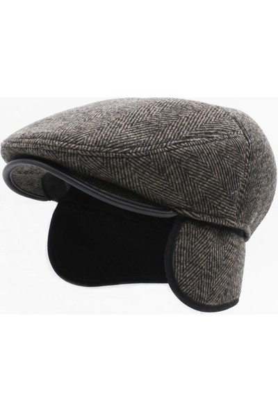 Külah Kışlık Kulaklı Kasket Şapka Flat Cap Kahve