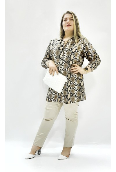 Enisse Yılan Derisi Desenli Tunik-Gömlek Elbise