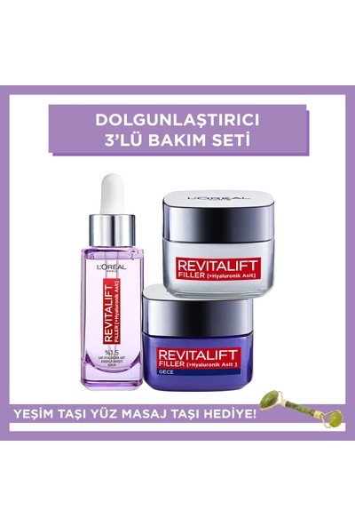 Loreal Paris L'oréal Paris Revitalift Filler Dolgunlaştırıcı Yaşlanma Karşıtı 3'lü Bakım Seti + Yüz Masaj Aleti Roller Hediye Loreal Paris L'oréal Paris Revitalift Filler Dolgunlaştırıcı Yaşlanma Karşıtı 3'lü Bakım Seti + Yüz Masaj Aleti Roller Hediye