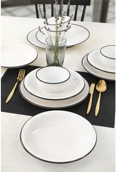 Keramika Ege Beyaz Bold Black Yemek Takımı 12 Parça 4 Kişilik 19985 Keramika Ege Beyaz Bold Black Yemek Takımı 12 Parça 4 Kişilik 19985