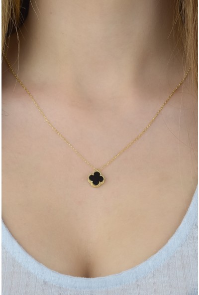 Acestes Design 925 Ayar Gümüş El Işçiliği Siyah Taşlı Yonca Kolye Acestes Design 925 Ayar Gümüş El Işçiliği Siyah Taşlı Yonca Kolye