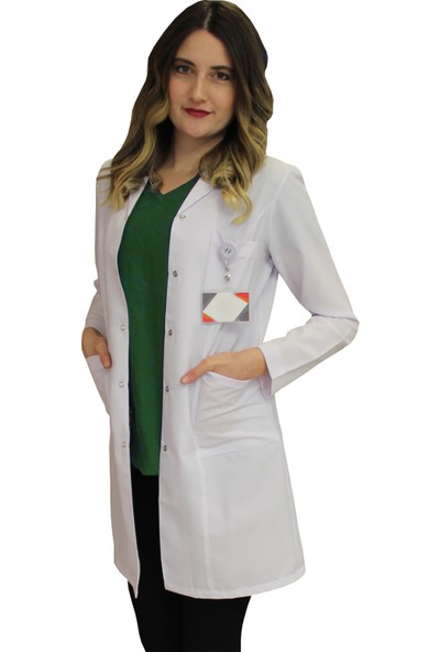 Safa Forma Gömlek Yaka Kadın Diz Üstü Boy - Uzun Kol Doktor Önlüğü , Öğretmen , Laboratuvar , Hastane Forması , Beyaz Önlük