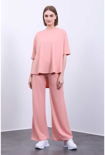 Modasem Düz Paça Beli Lastikli Kisa Kollu Takim