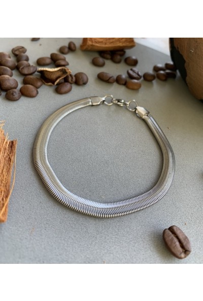 Sistorize Erkek Çelik Yassı Gri Bileklik