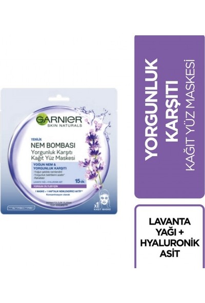 Garnier Nem Bombası Yorgunluk Karşıtı Kağıt Yüz Maskesi Garnier Nem Bombası Yorgunluk Karşıtı Kağıt Yüz Maskesi