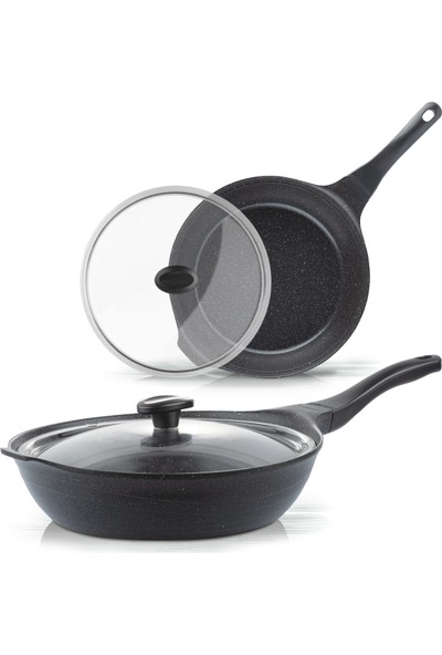 Thermoad Cam Kapaklı Core Wok Tava Gri 28 cm.