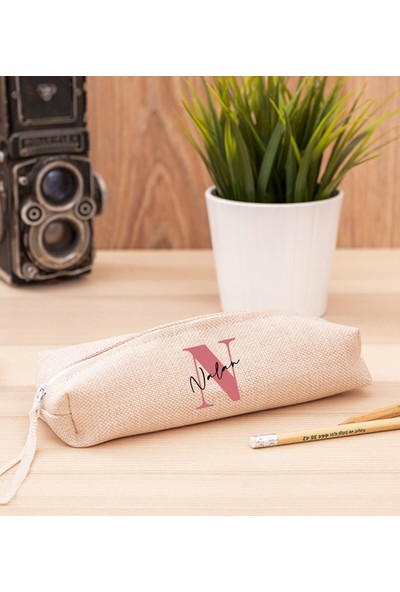 Hediye Dükkanı Kişiye Özel Baş Harfli Üzeri Isim Yazılı Keten Bez Kalemlik