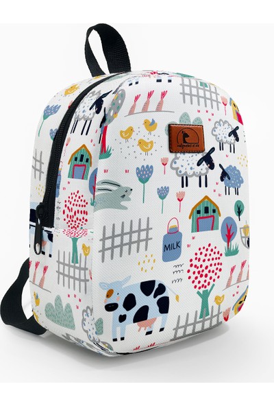 Alpacca Beyaz Desenli Çiftlik Bebek ve Çocuk Çantası