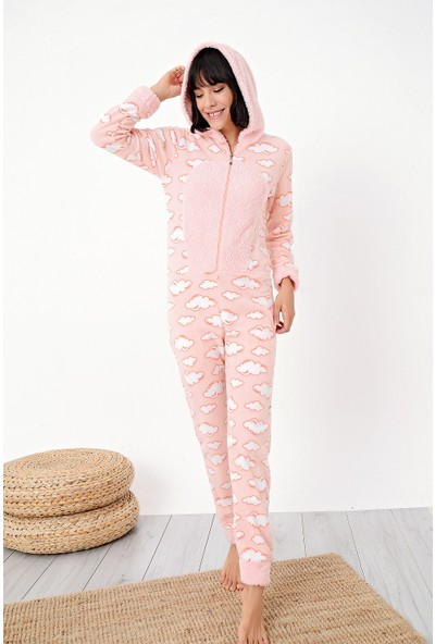 Ecrou Kadın Somon Bulut Desen Arkası Fermuarlı Polar Tulum Ecrou Kadın Somon Bulut Desen Arkası Fermuarlı Polar Tulum