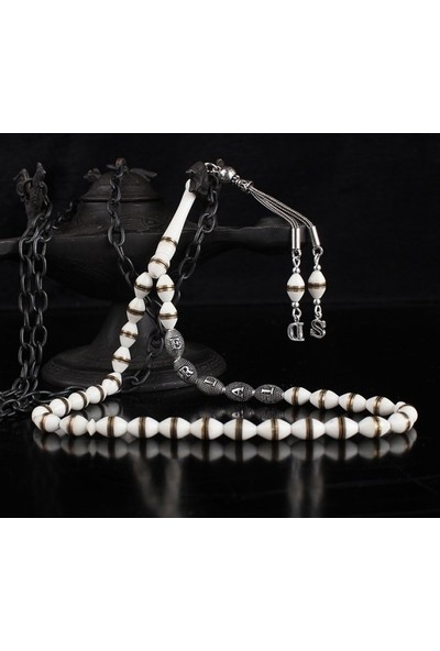 İnan Tesbih Gümüş Isim Yazılı Gümüş Püsküllü Deve Kemiği Tesbih