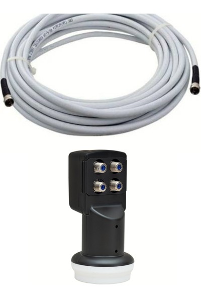 Usin 20 Metre Uydu Kablosu + Dörtlü Çıkış Çanak Uydu 4K Full Hd 3D Lnb (4 Lü Quad Lnb)