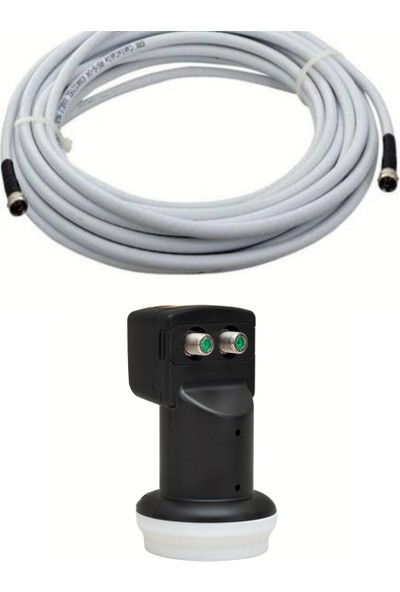 Usin 10 Metre Uydu Kablosu + Ikili Çıkış Çanak Uydu 4K Full Hd 3D Lnb + F Konnektör (2 Li Twin Lnb)