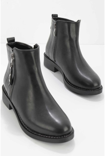 Siyah Kroko Kadın Bot & Bootie