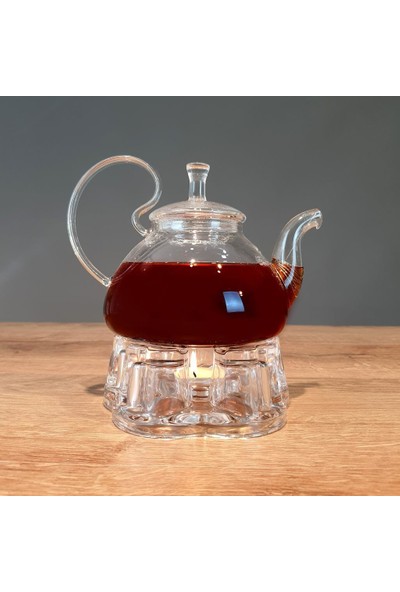 Evim Tatlı Evim Düşmez Kapaklı Cam Demlik ve Cam Isıtıcı Seti 800ML